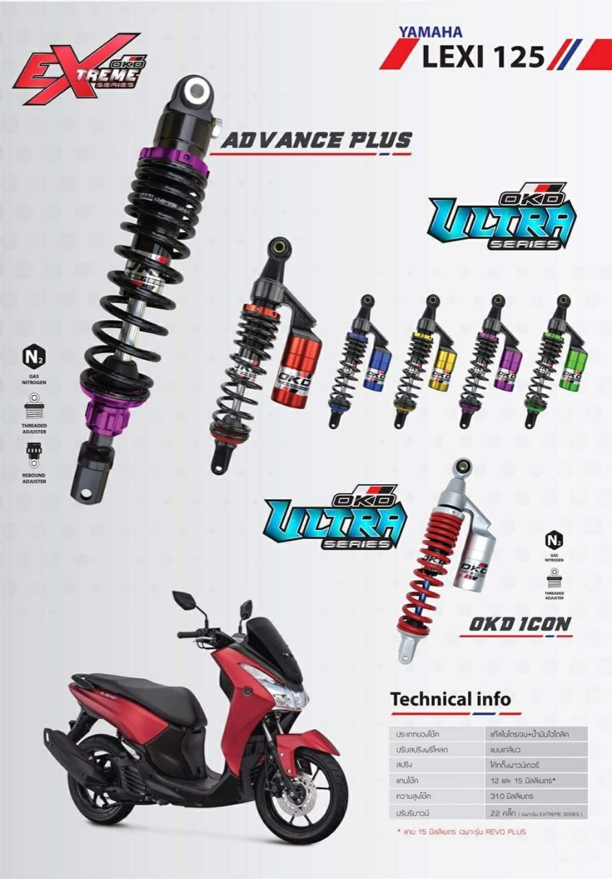Rear Shock Absorber Ultra Series OKD Icon For Yamaha Lexi-BLUE